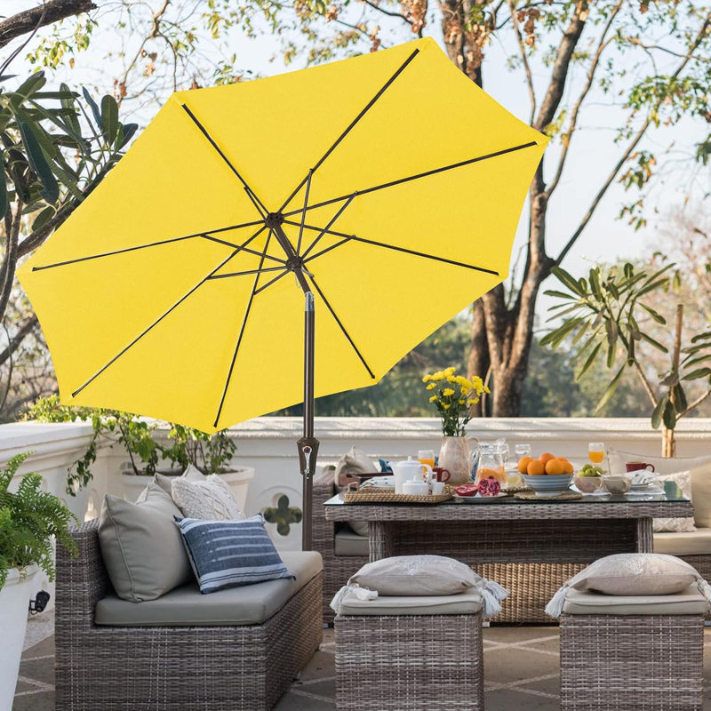 Textiles Hub 9FT Outdoor Patio Umbrella Outdoor Table Umbrella With Push Button Tilt And Crank Market Umbrella 8 Sturdy Ribs UV Protection Waterproof For Garden Deck Backyard Pool Peacock Blue Wayfair